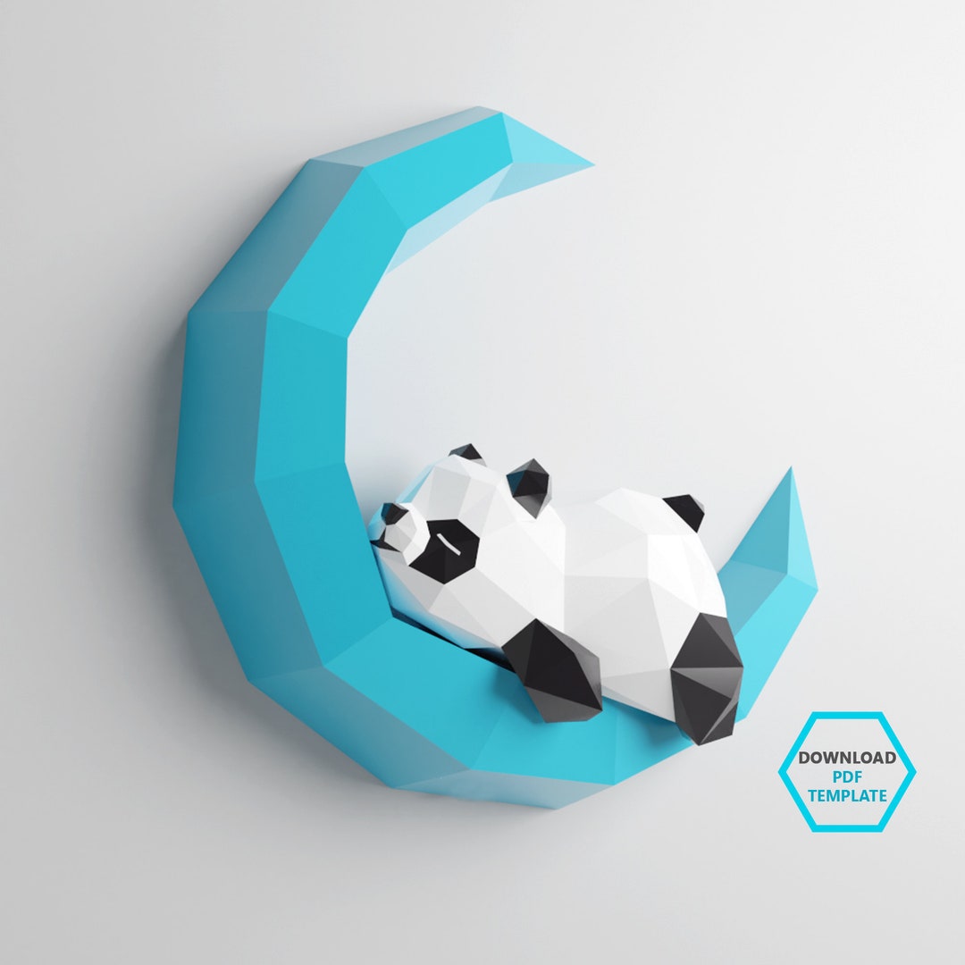 PDF Template of Panda on Moon/sleeping Panda/papercraft/3d Papercraft ...