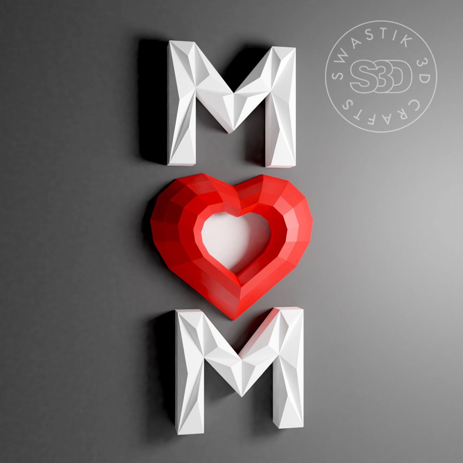 Mothers Day Gift 3D Papercraft / Lowpoly Papercraft /3D Heart - Etsy