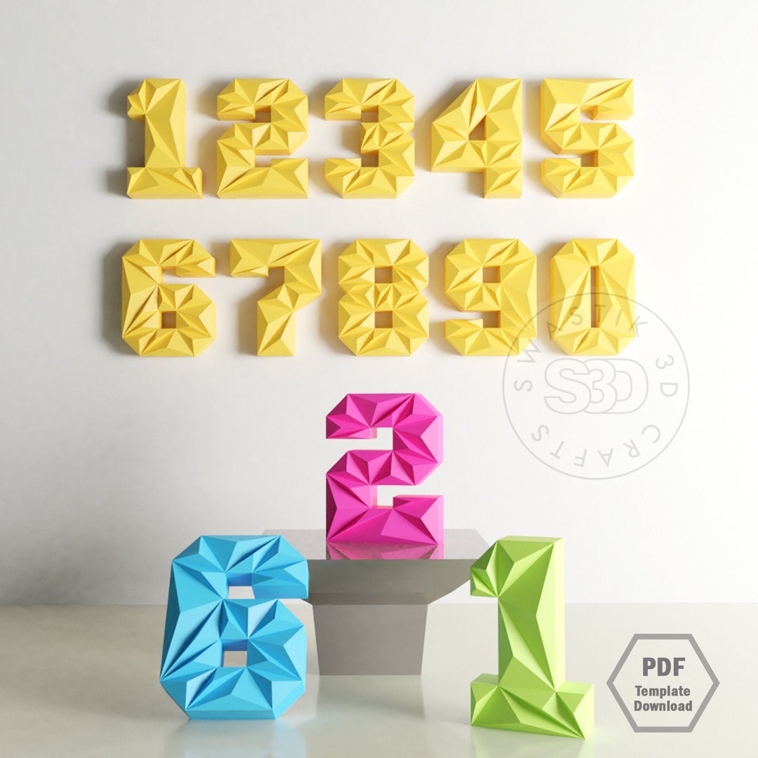 PDF Template of 3D Numbers Papercraft / Lowpoly Numbers/ Numbers ...