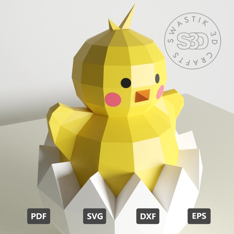 Chick in Egg Papercraft Template: Lowpoly 3D Chicken (PDF) - Etsy