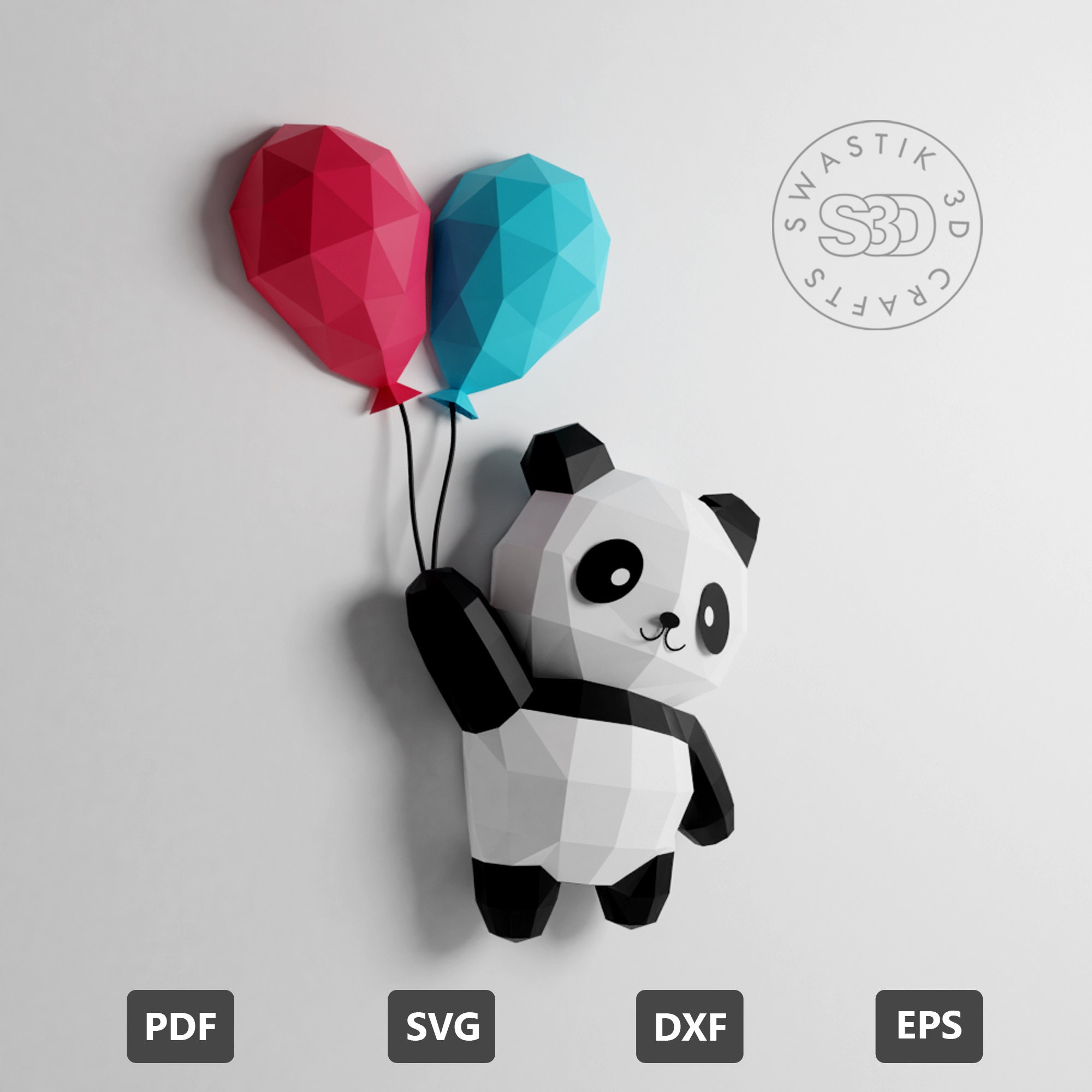 Flying Panda With Balloons 3D Papercraft Template (PDF) - Etsy