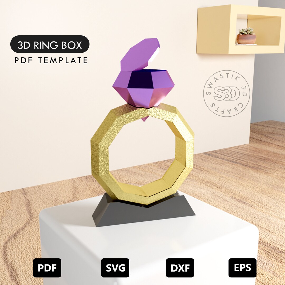 3D Papercraft Template of Ring Box With Stand , Surprise Ring Box for ...