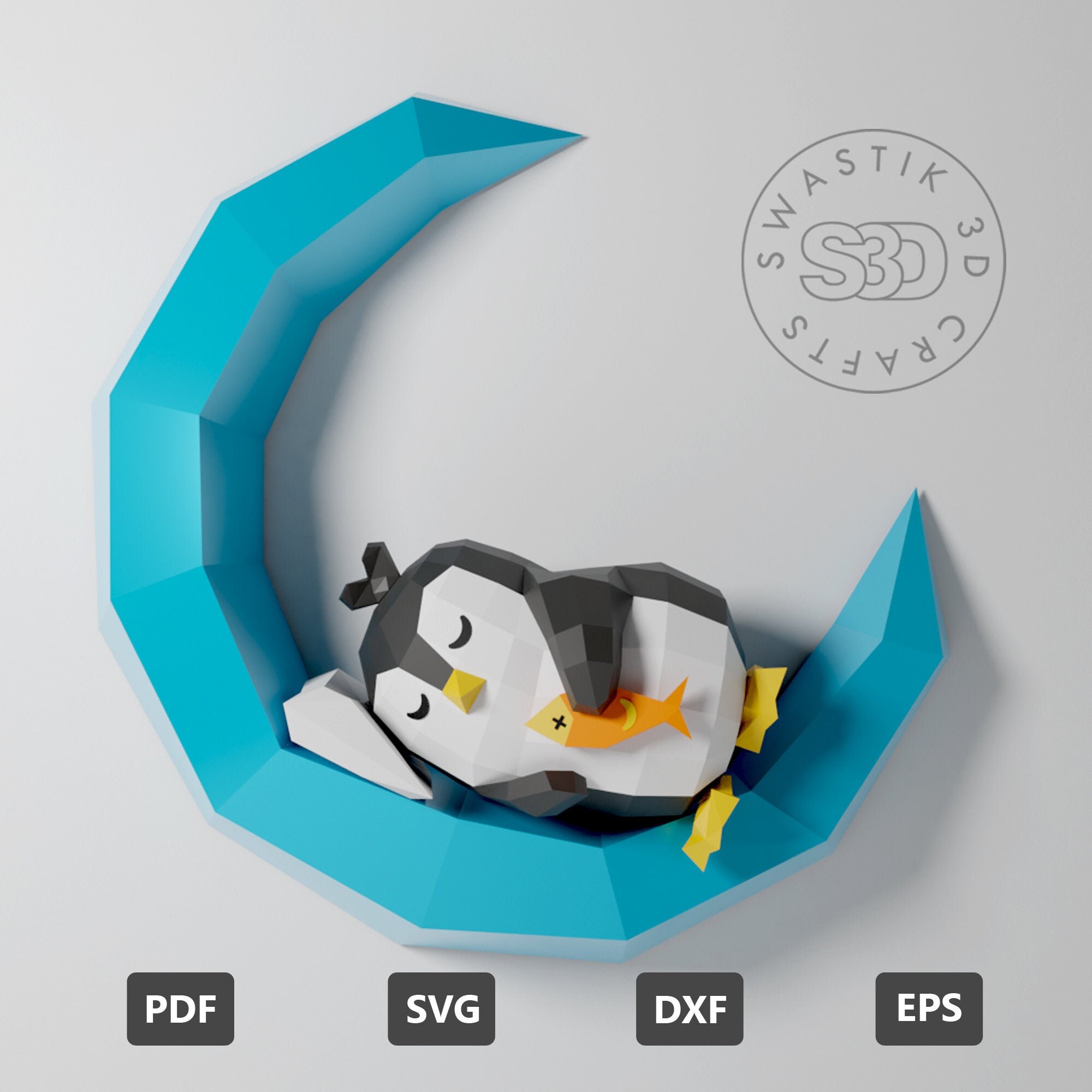 PDF Template of Penguin on Moon / Penguin on Moon Papercraft - Etsy