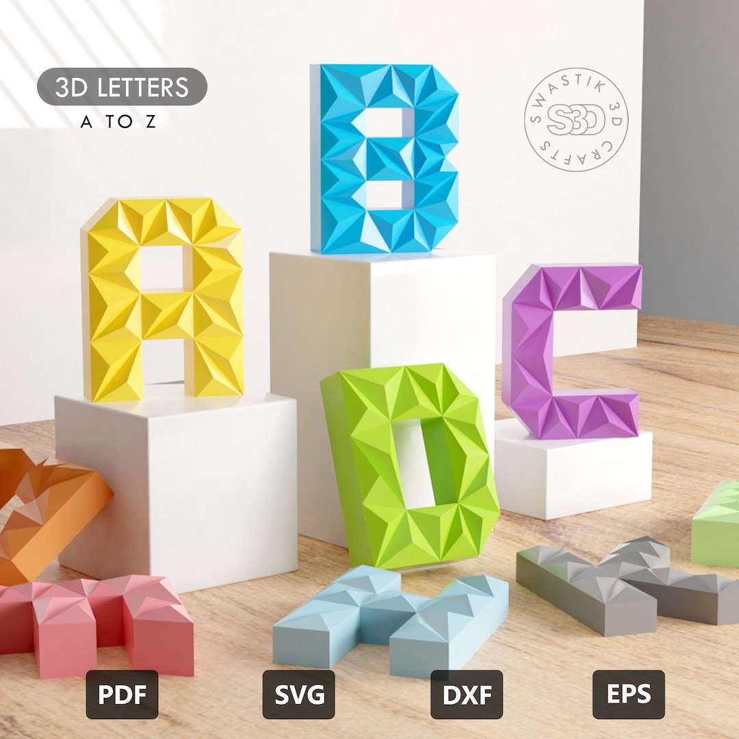 3D Alphabet Papercraft Template, Lowpoly Letters A-Z (PDF, SVG) - Etsy