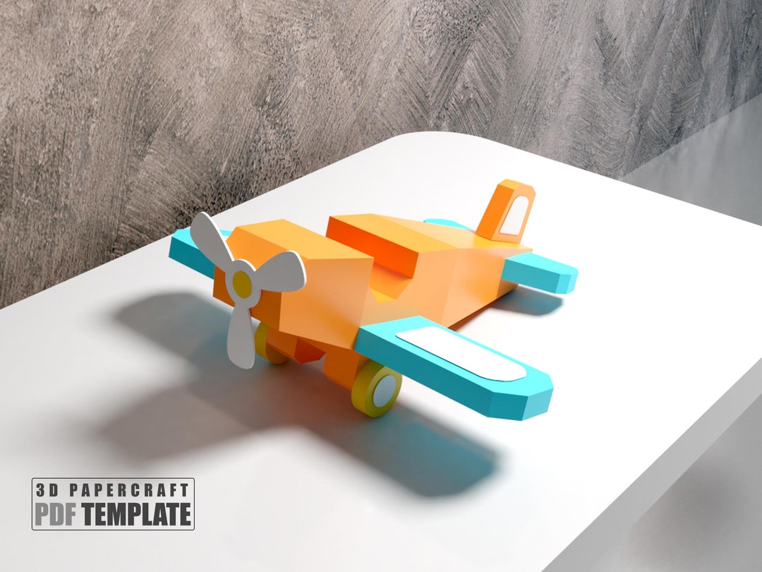 Airplane 3D Papercraft for Kids | Low Poly Airplane Papercraft Template ...