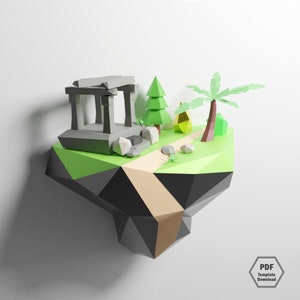 Island Papercraft / Ancient Ruins Papercraft/ PDF Template / Lowpoly ...