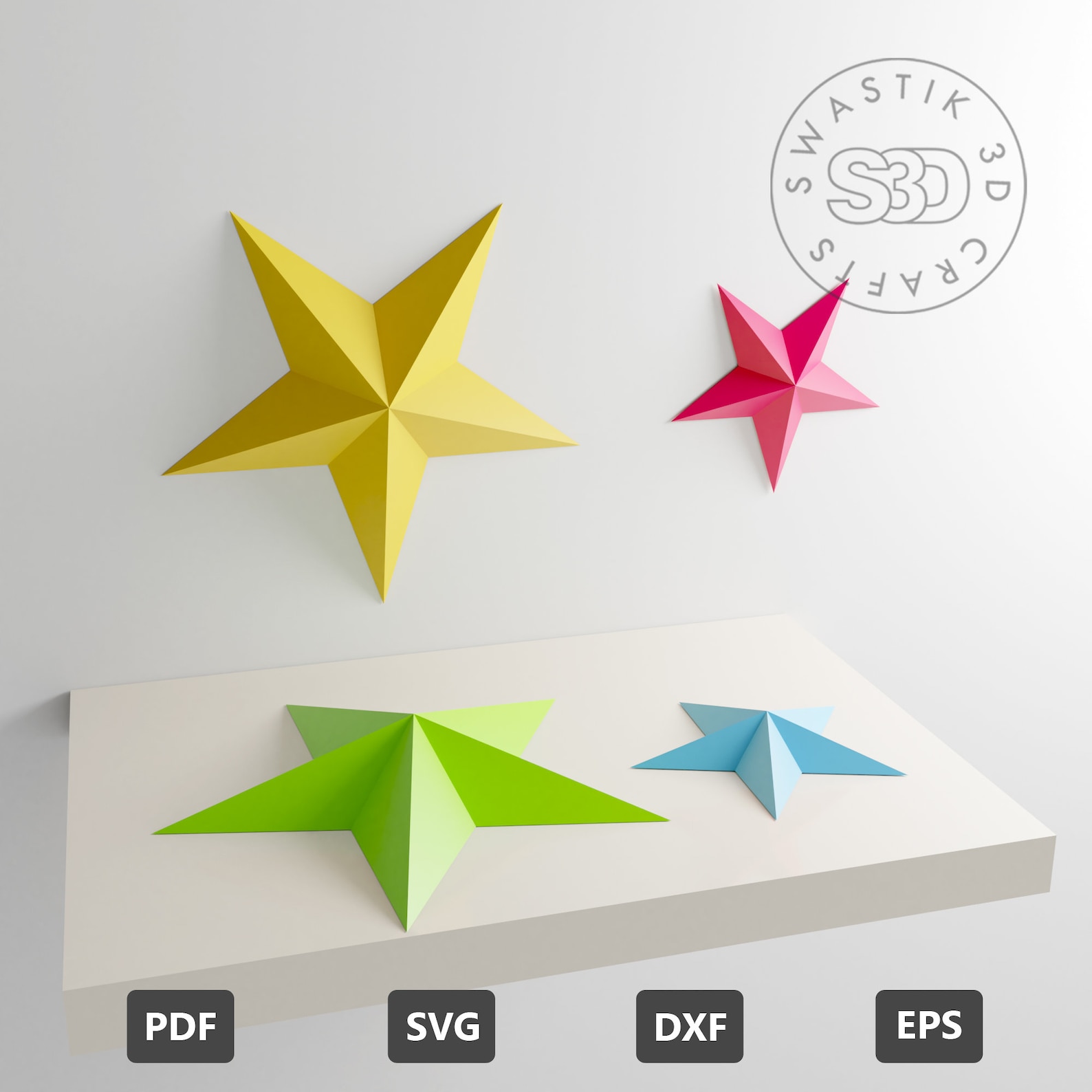 3D Star Papercraft Template, Lowpoly Decor (pdf, Svg, Dxf, Eps) - Etsy ...