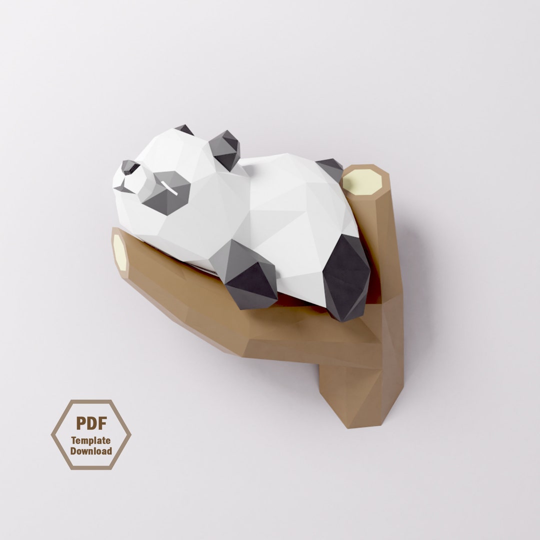 Panda Papercraft Template: 3D Lowpoly Panda on Tree (PDF) - Etsy