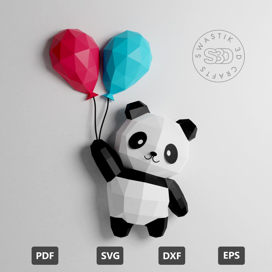Flying Panda With Balloons 3D Papercraft Template (PDF) - Etsy