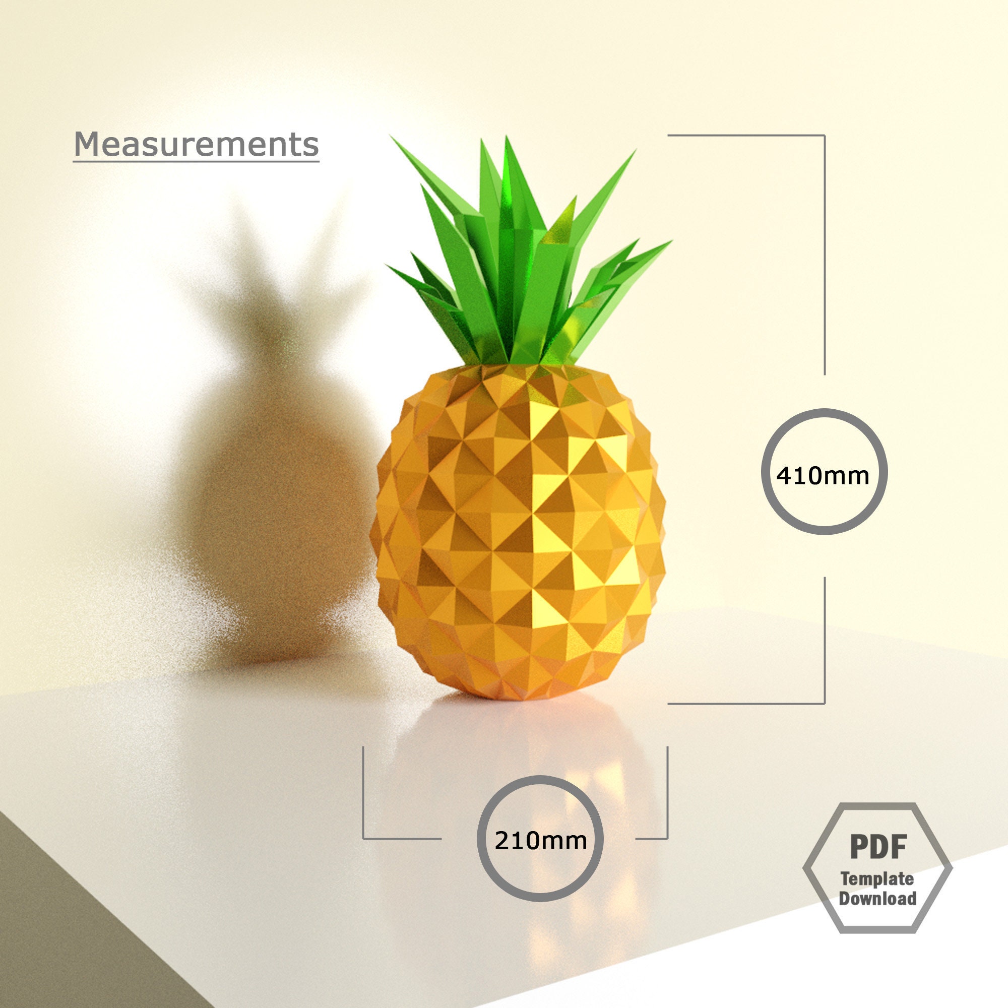 Pineapple Papercraft PDF Template: DIY Lowpoly 3D Craft (digital ...