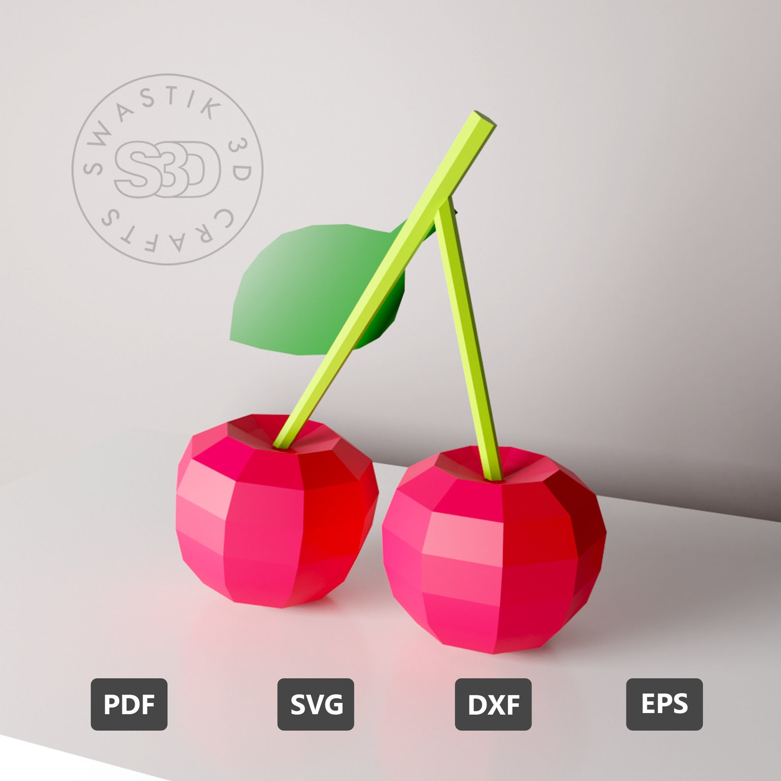 PDF Template of Cherry Fruit / Lowpoly Cherry / Cherry - Etsy