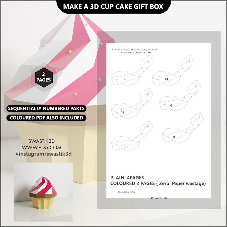 Cupcake Gift Box Papercraft 3D Papercraft Favor Box | Etsy