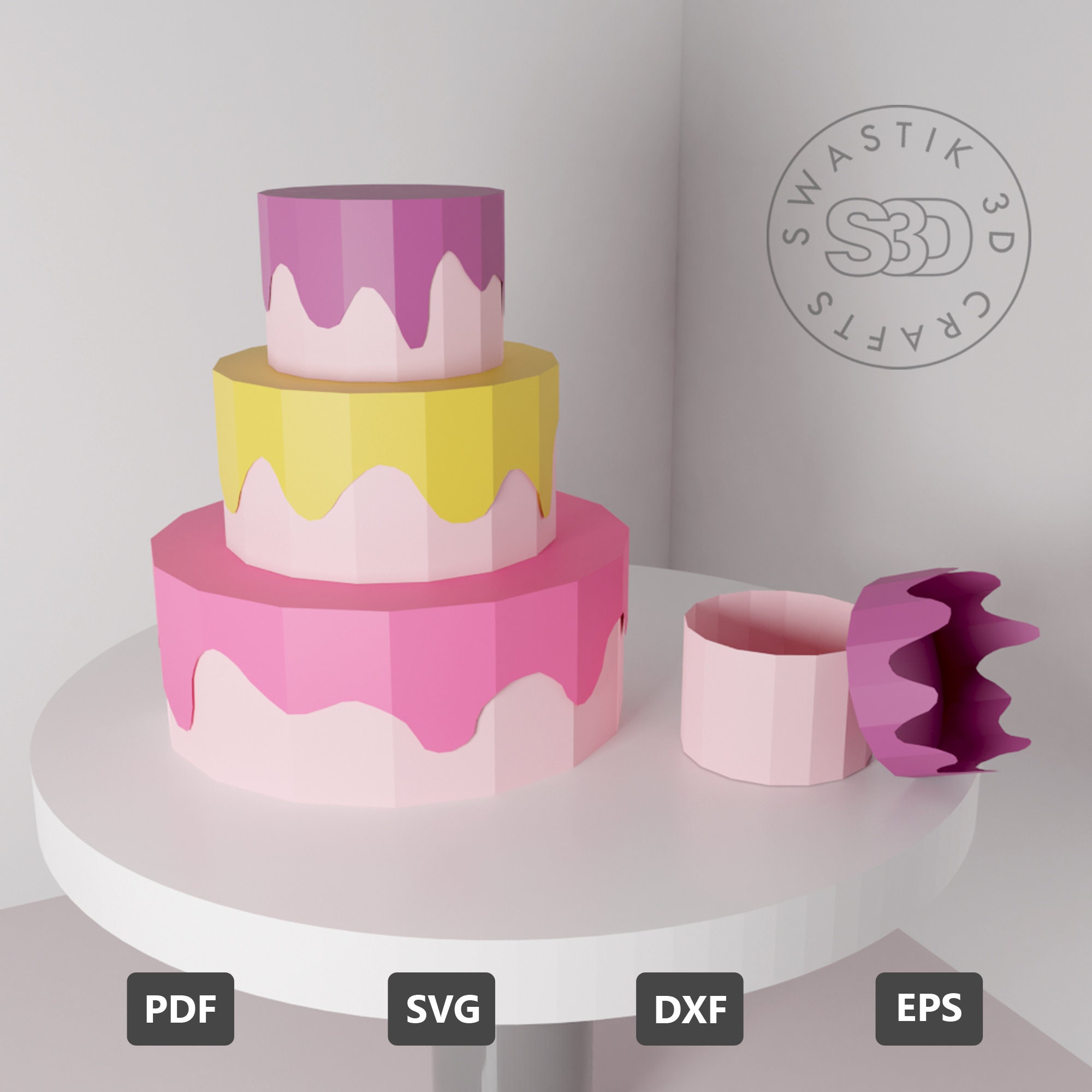 Cake Papercraft PDF Template / 3D Cake Surprise Box / Birthday | Etsy ...