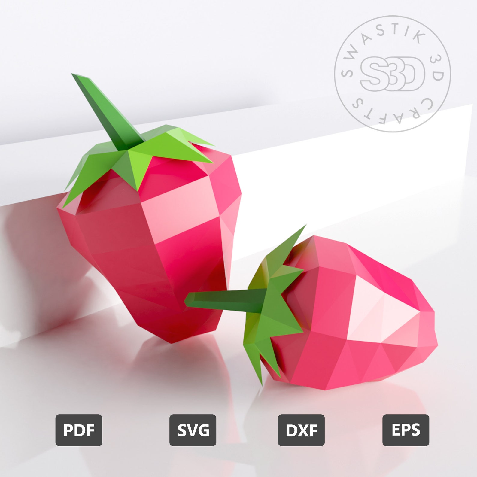 Lowpoly Strawberry Papercraft Template (pdf, Svg, Dxf, Eps) - Etsy