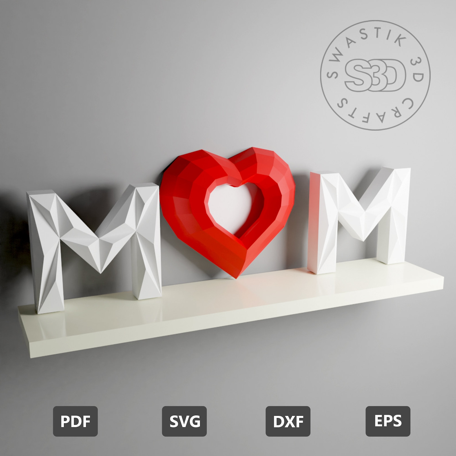 3D Heart Mom Papercraft Template: Lowpoly Mothers Day Gift (PDF) - Etsy