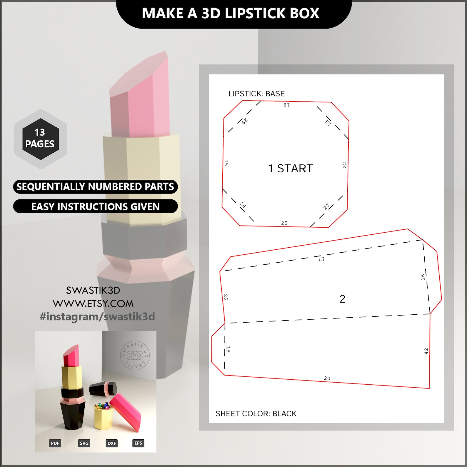 PDF Template of 3D Lipstick Gift Box Papercraft 3D - Etsy