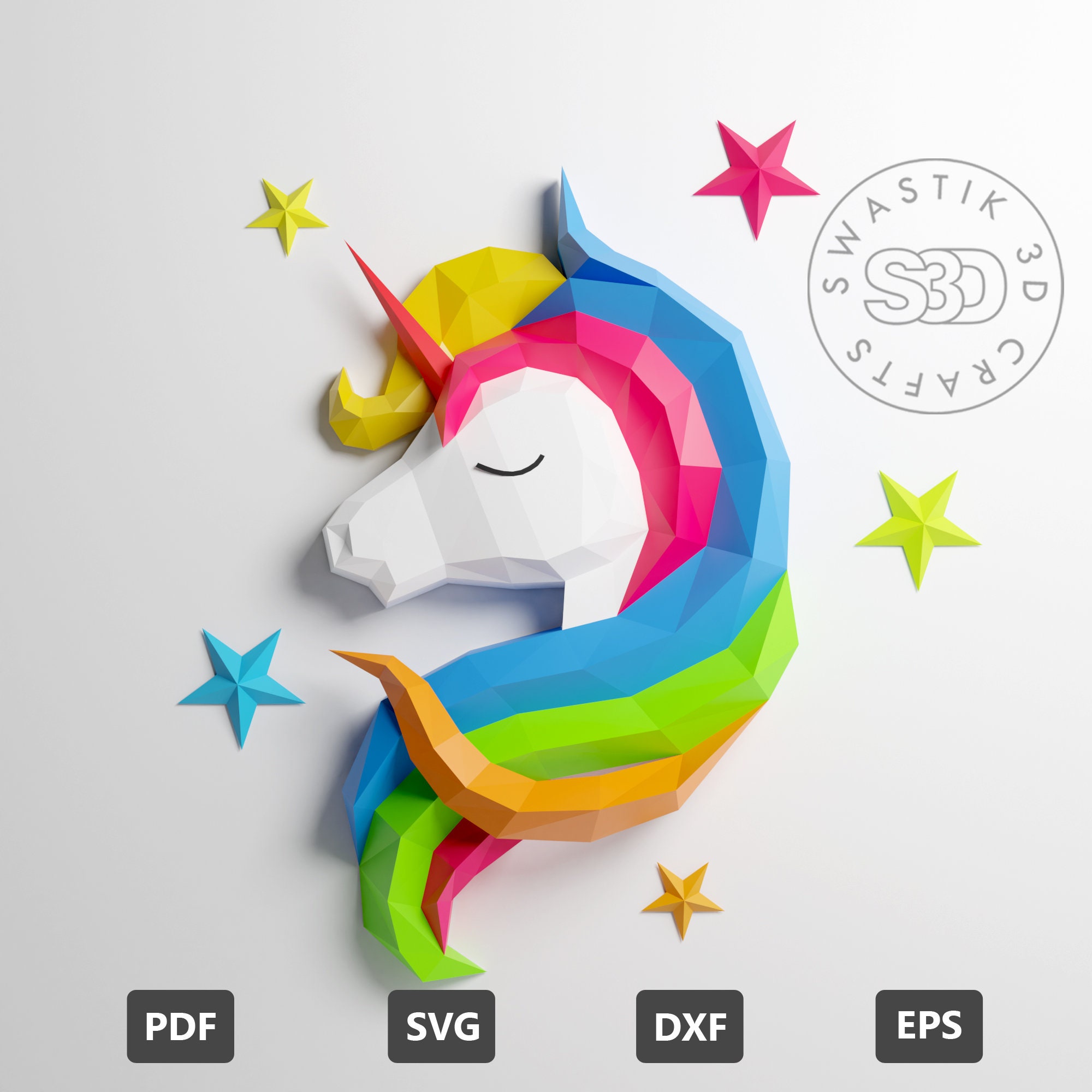 Unicorn Paper Craft PDF Template Lowpoly Unicorn Model | Etsy