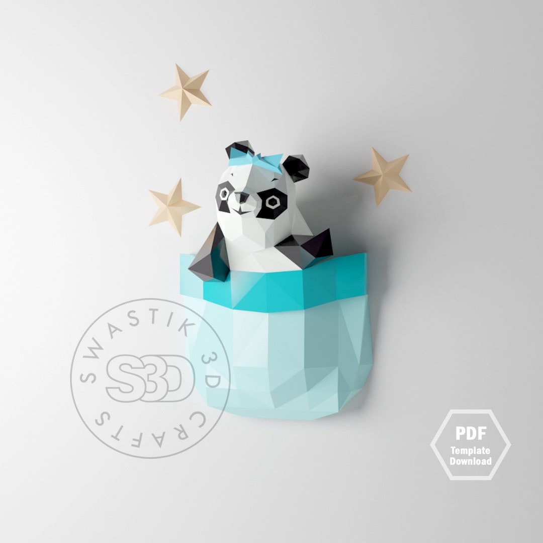 Panda in Pocket Papercraft Template: 3D Lowpoly Wall Decor (PDF) - Etsy