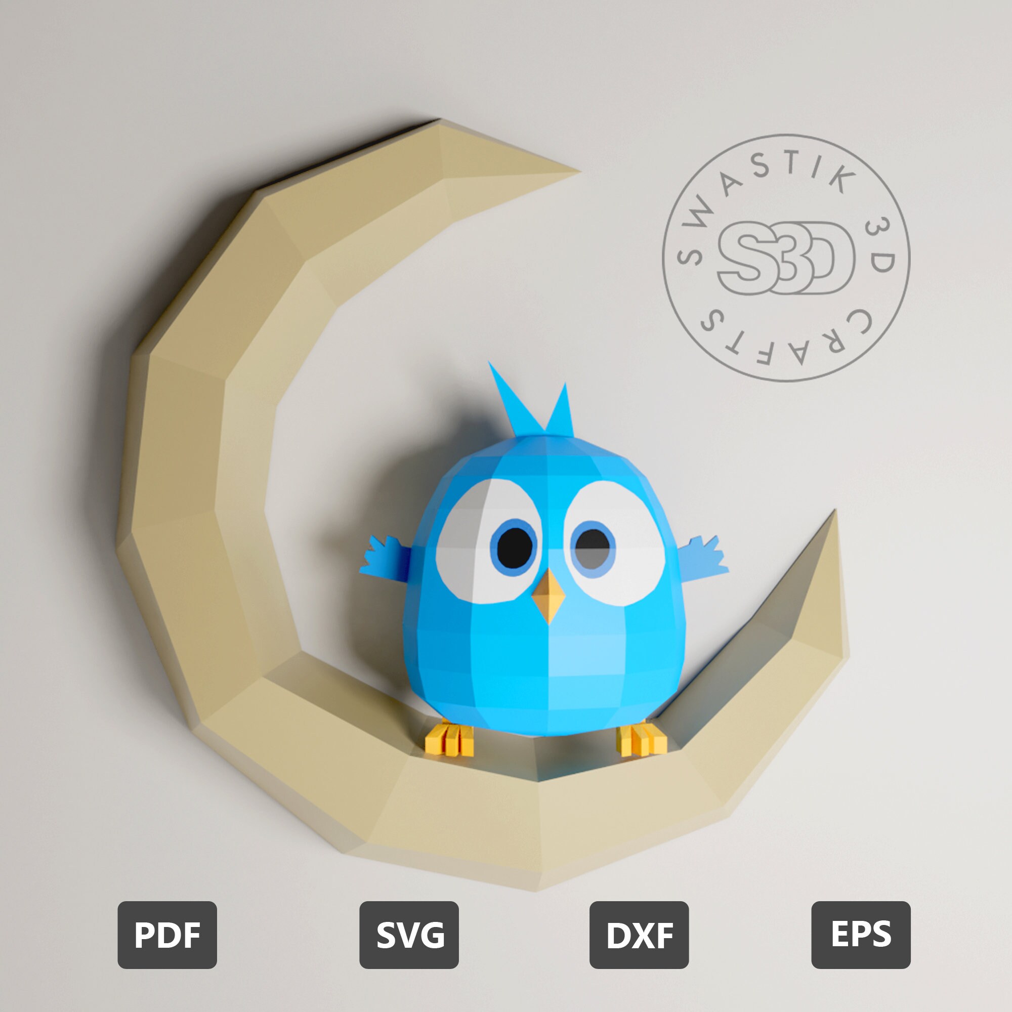 PDF Template of Baby Bird on Moon / Hatchling / Papercraft / - Etsy