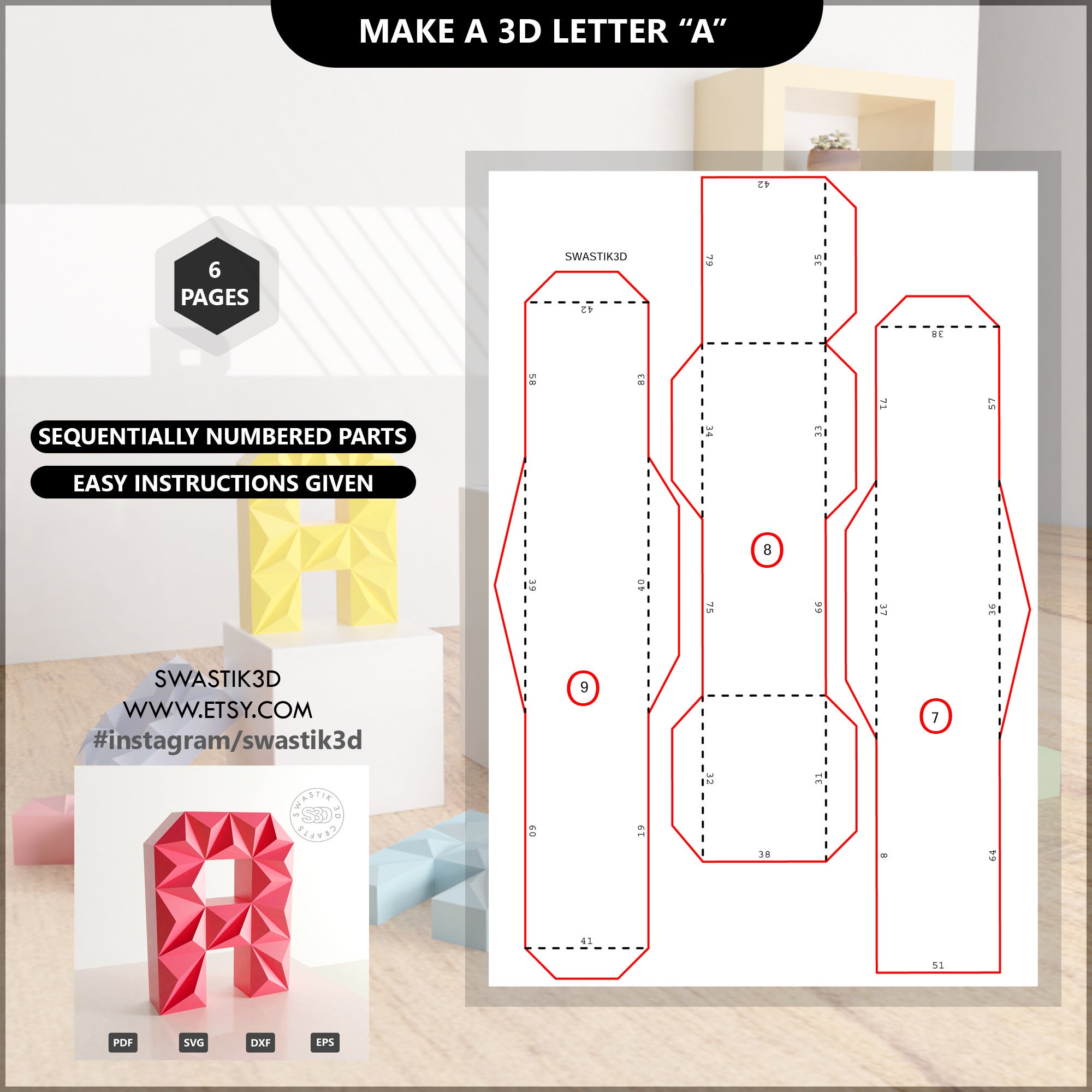 3D Alphabet Papercraft Template, Lowpoly Letters A-Z (PDF, SVG) - Etsy