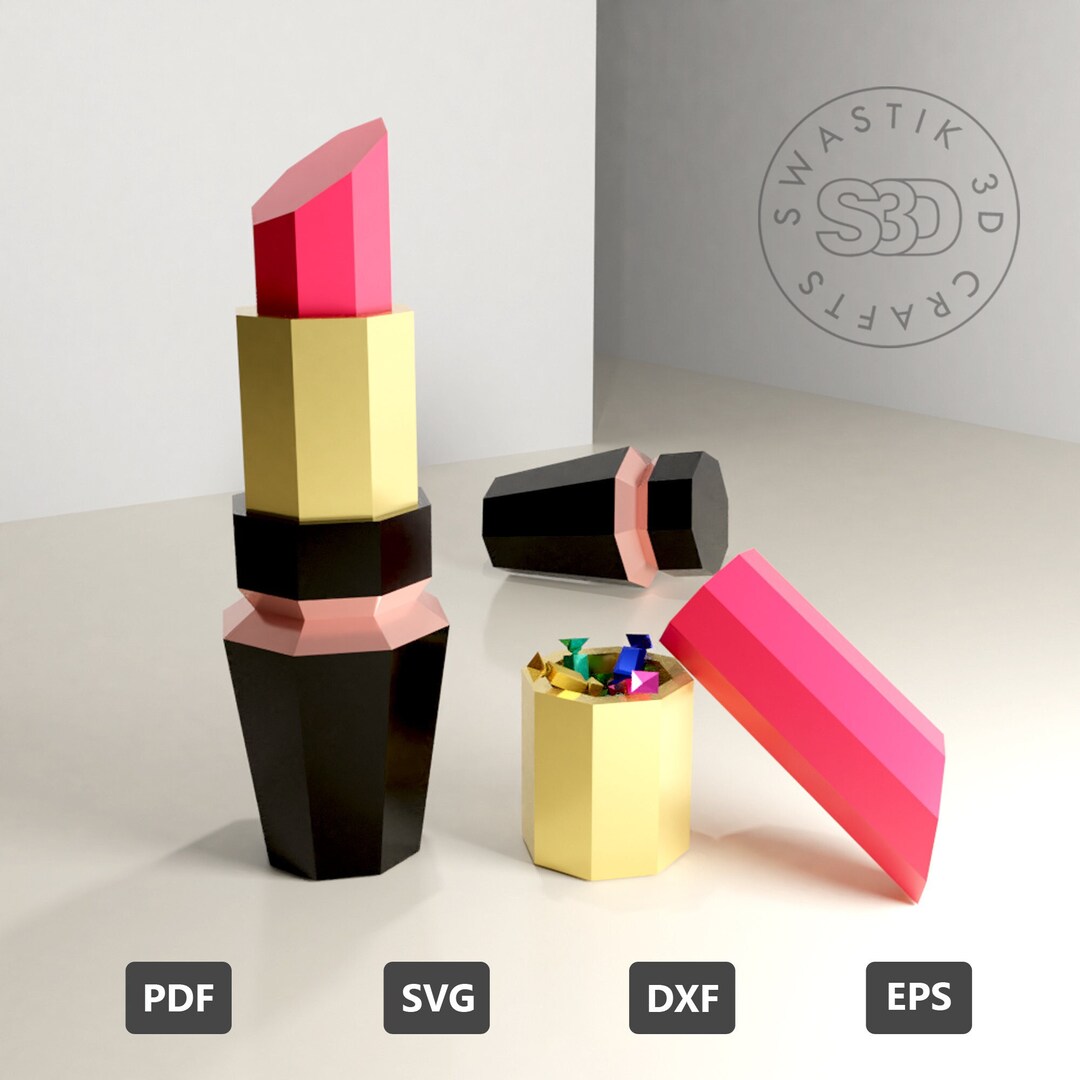 PDF Template of 3D Lipstick Gift Box Papercraft , 3D Papercraft ...