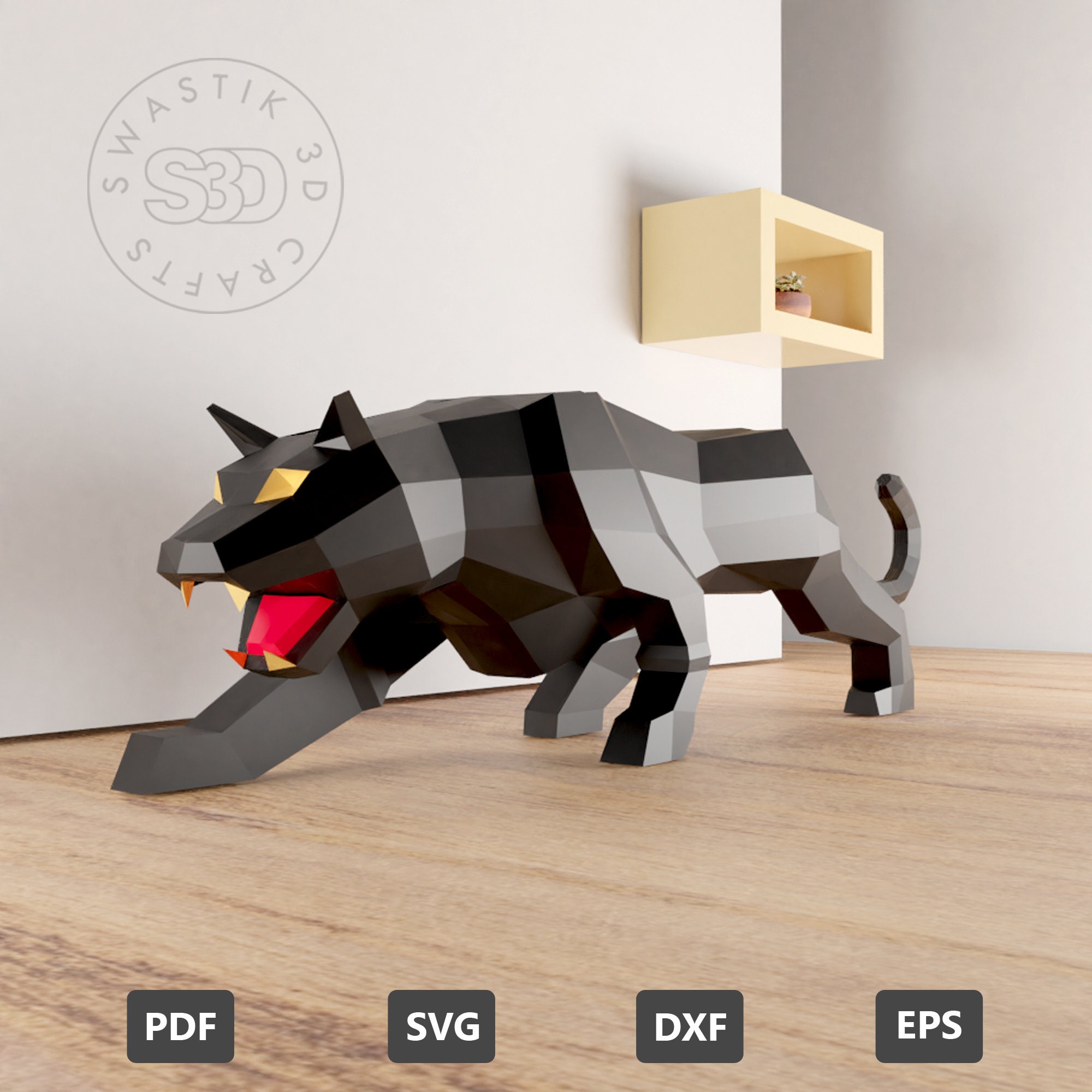 PDF Template of Panther Paper Craft Lowpoly Panther Paper - Etsy