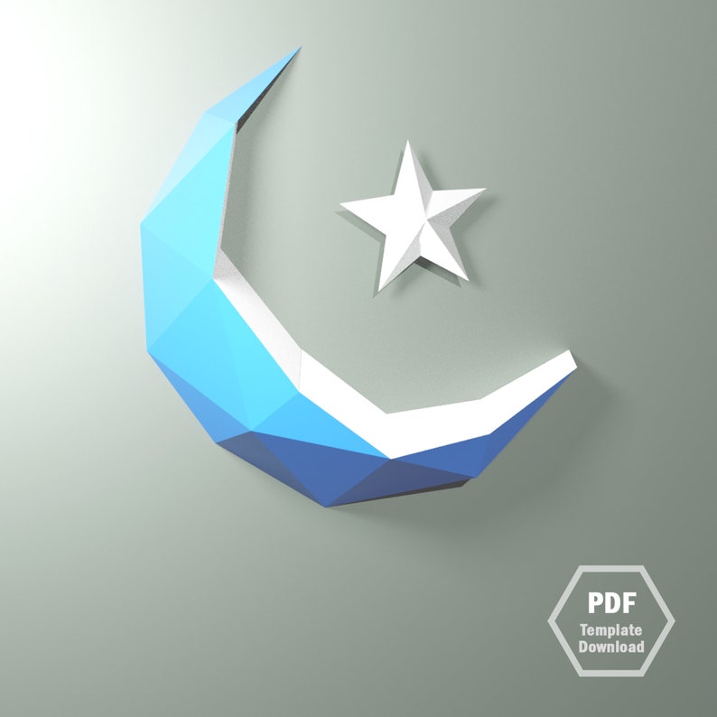 PDF Template of Moon and Star 3d Papercraft wall Decor / - Etsy