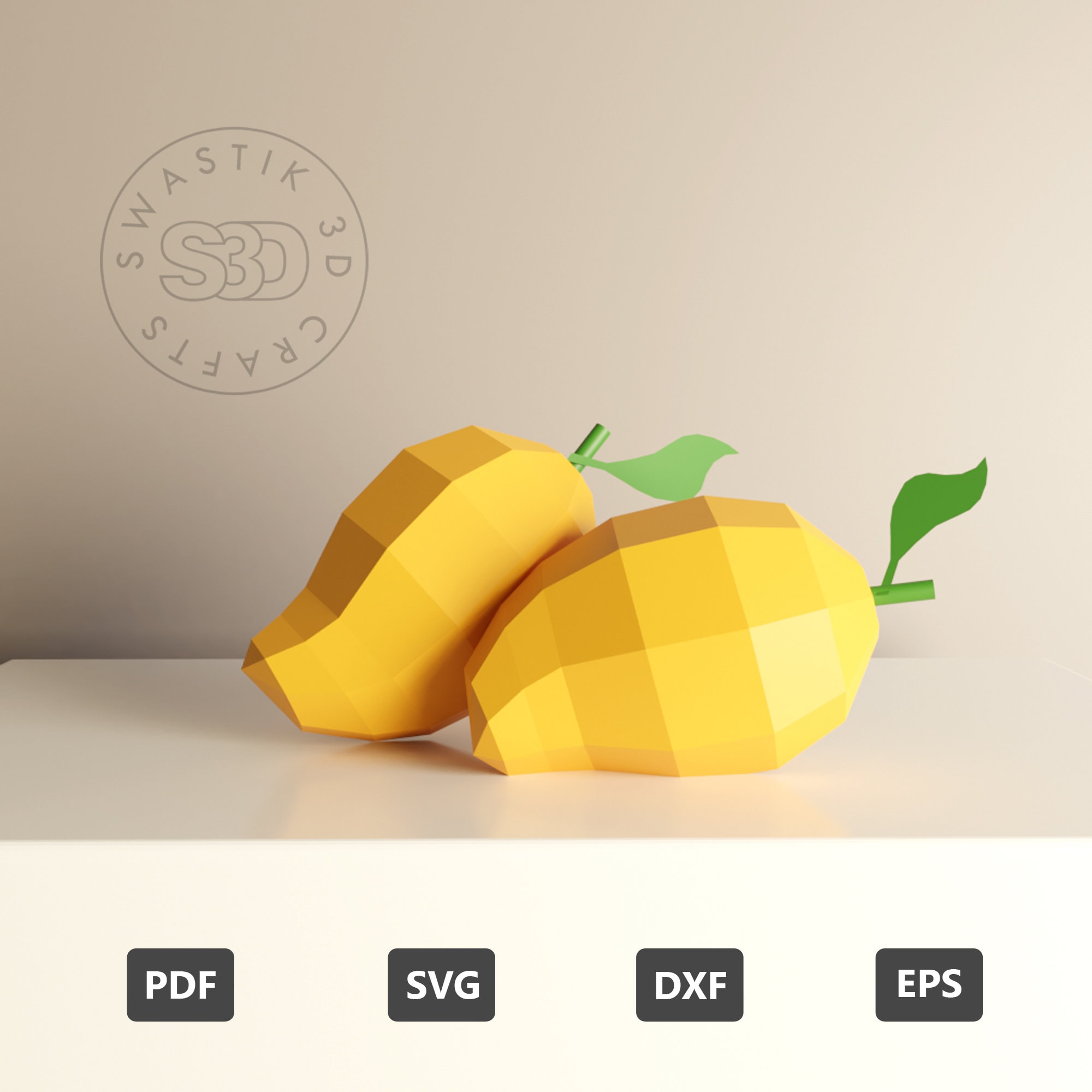 3D Mango Papercraft Template: Lowpoly Fruit Decor (SVG, PDF) - Etsy