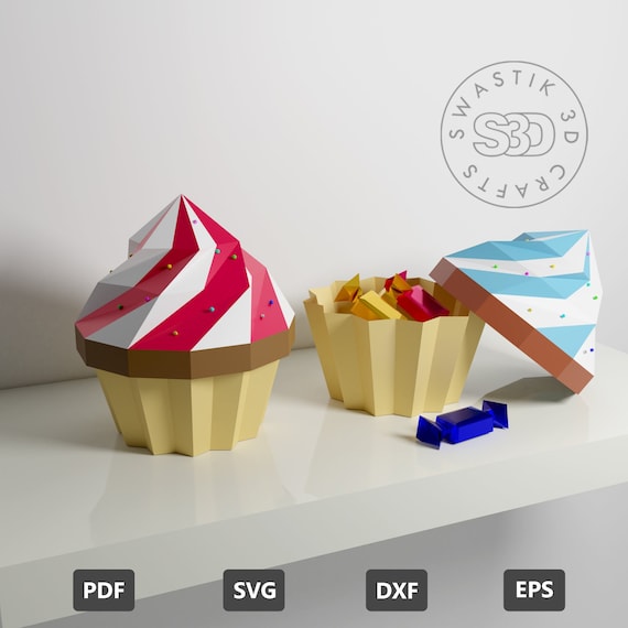 Cupcake Gift Box Papercraft 3D Papercraft Favor Box - Etsy UK