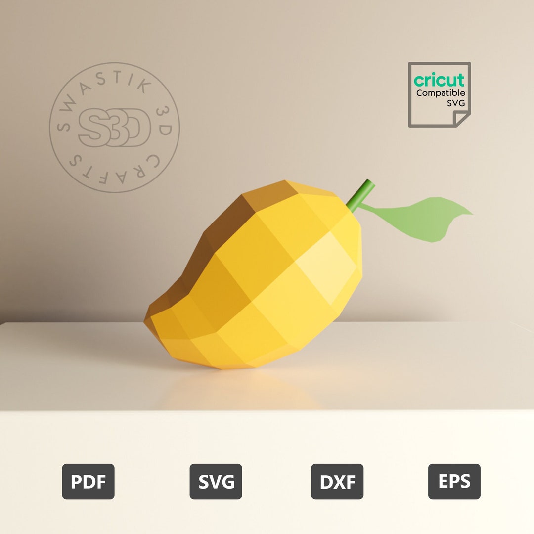 Papercraft 3D Template of Mango Fruit , Cricut File With SVG , Lowpoly ...