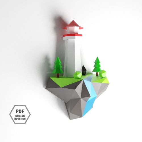 Lighthouse on Rocks 3D Papercraft PDF Pattern Template/ DIY - Etsy
