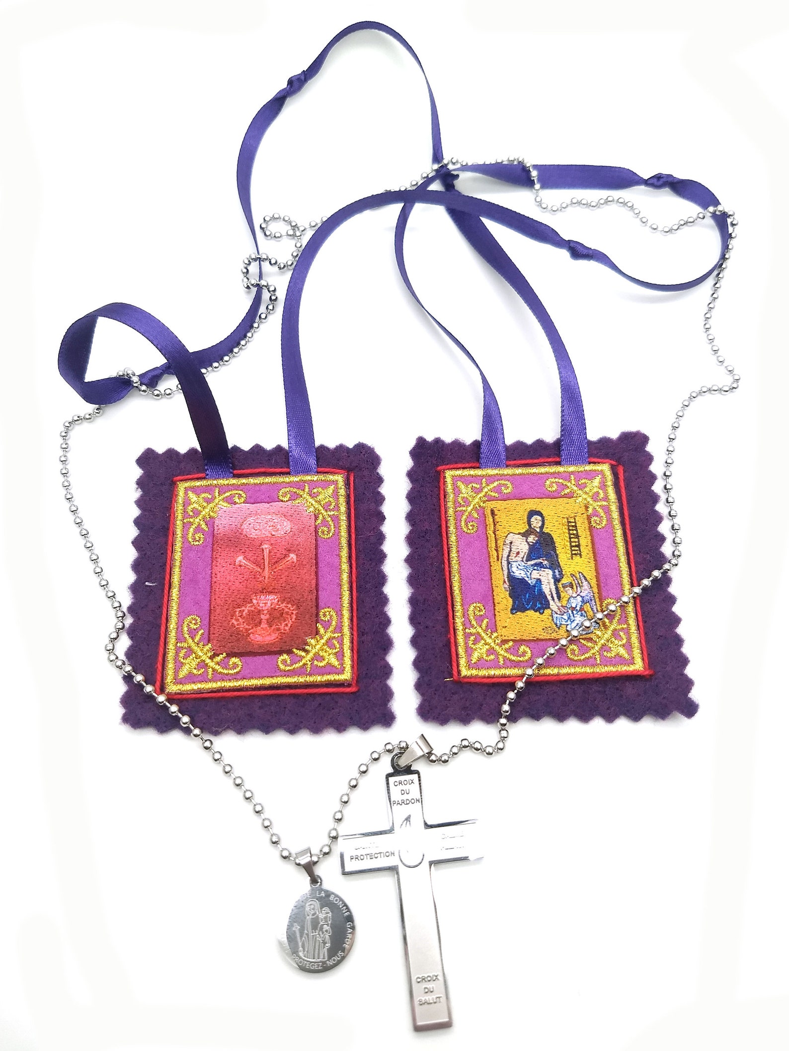 Marie-julie Jahenny Purple Scapular Cross and Medal - Etsy New Zealand