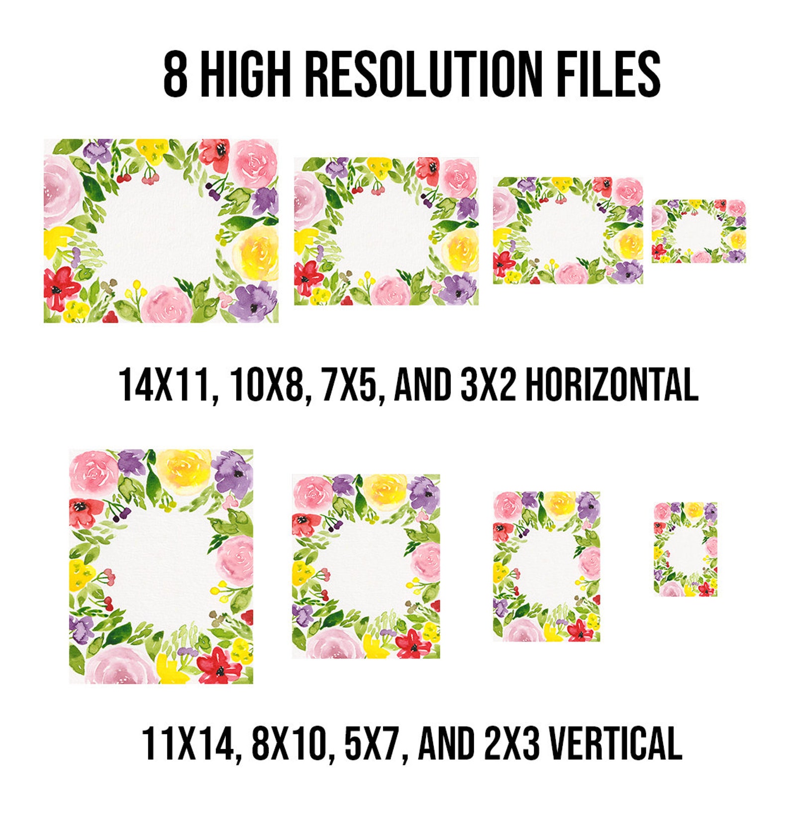 Printable Floral Border Watercolor Art Print - Flower PNG Graphics ...