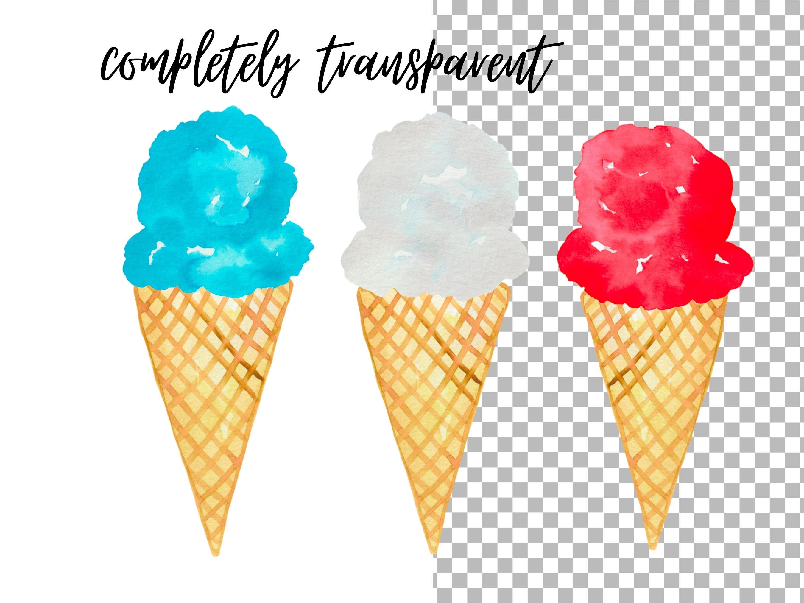 Watercolor Patriotic 4th of July Ice Cream Cones - Transparent Summer ...