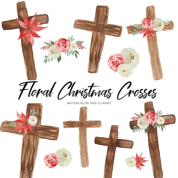 Rustic Floral Christmas Crosses Watercolor Clipart Bundle - Etsy