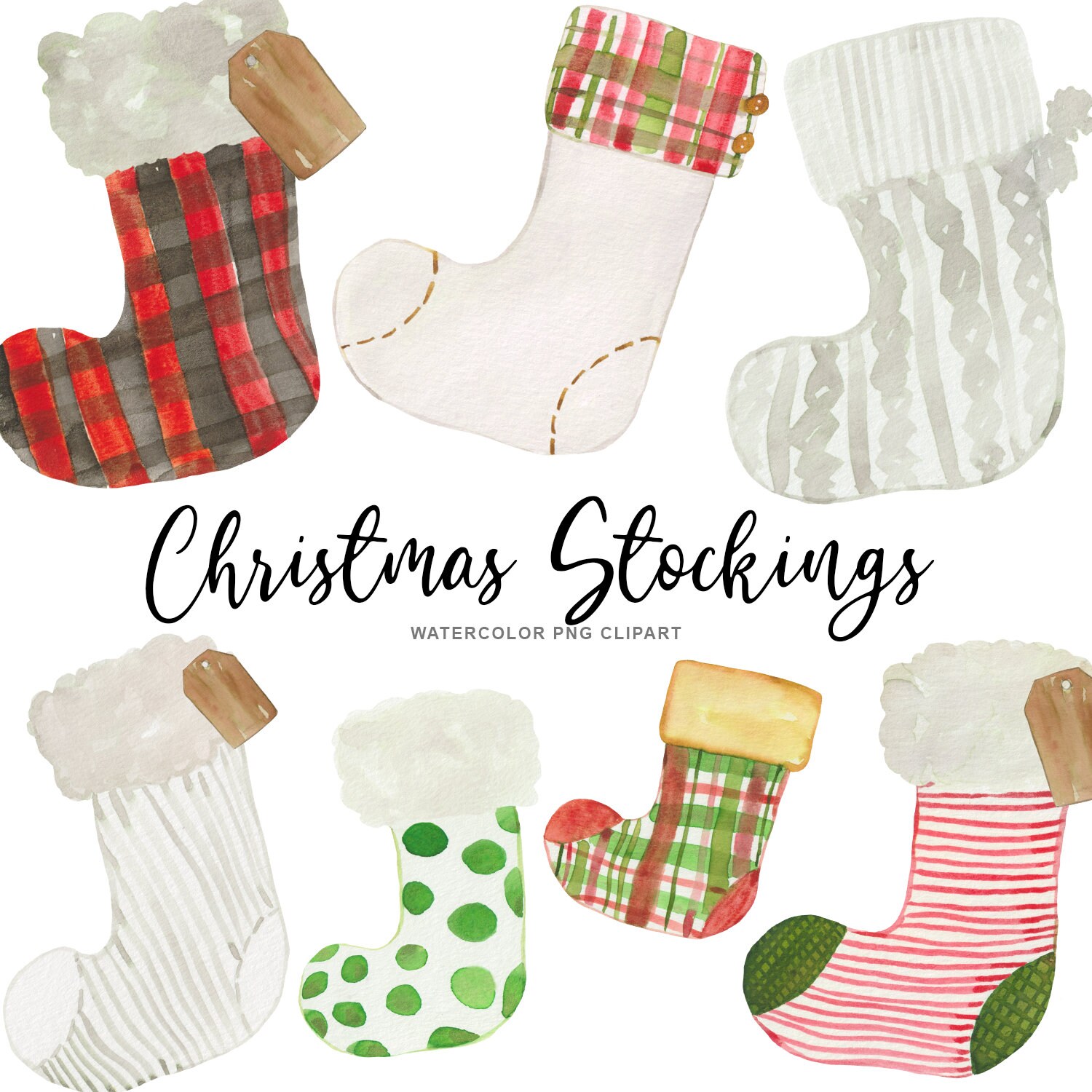 Watercolor Christmas Stocking Clip Art - Transparent PNG Red and Green ...