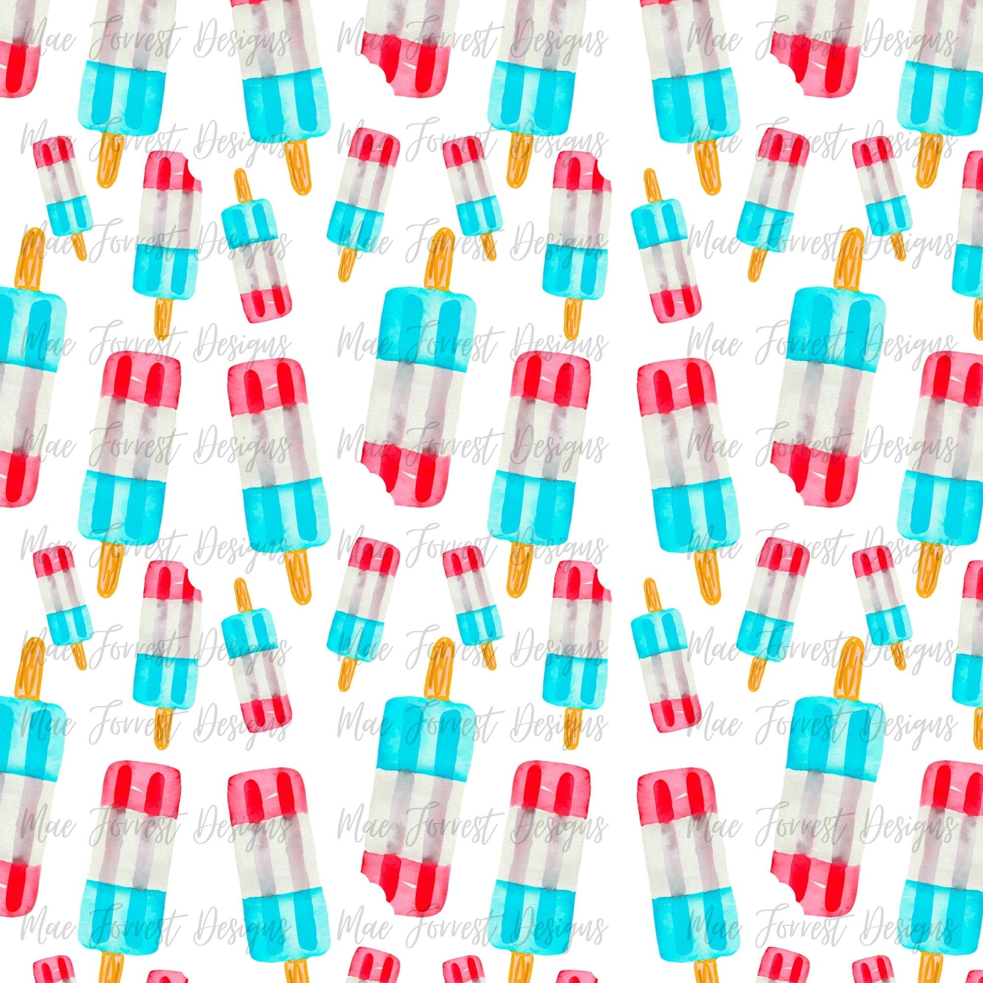 Watercolor Patriotic Popsicle Digital Scrapbook Paper Pattern Design - Etsy