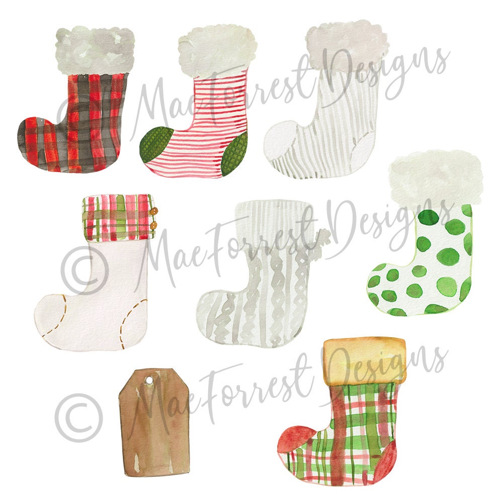 Watercolor Christmas Stocking Clip Art - Transparent PNG Red and Green ...