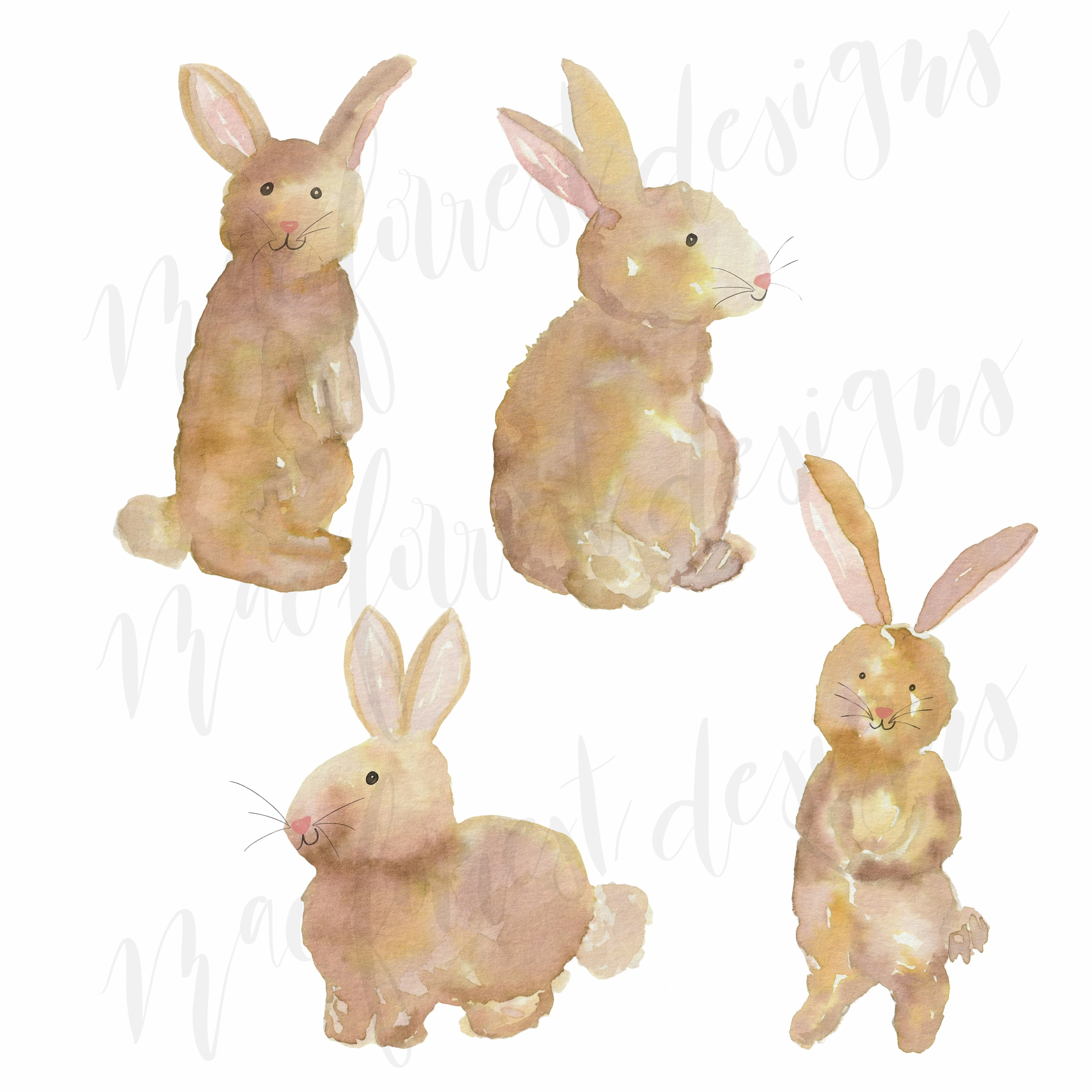 Watercolor Bunny Clipart - Transparent PNG Easter Graphics - Personal ...