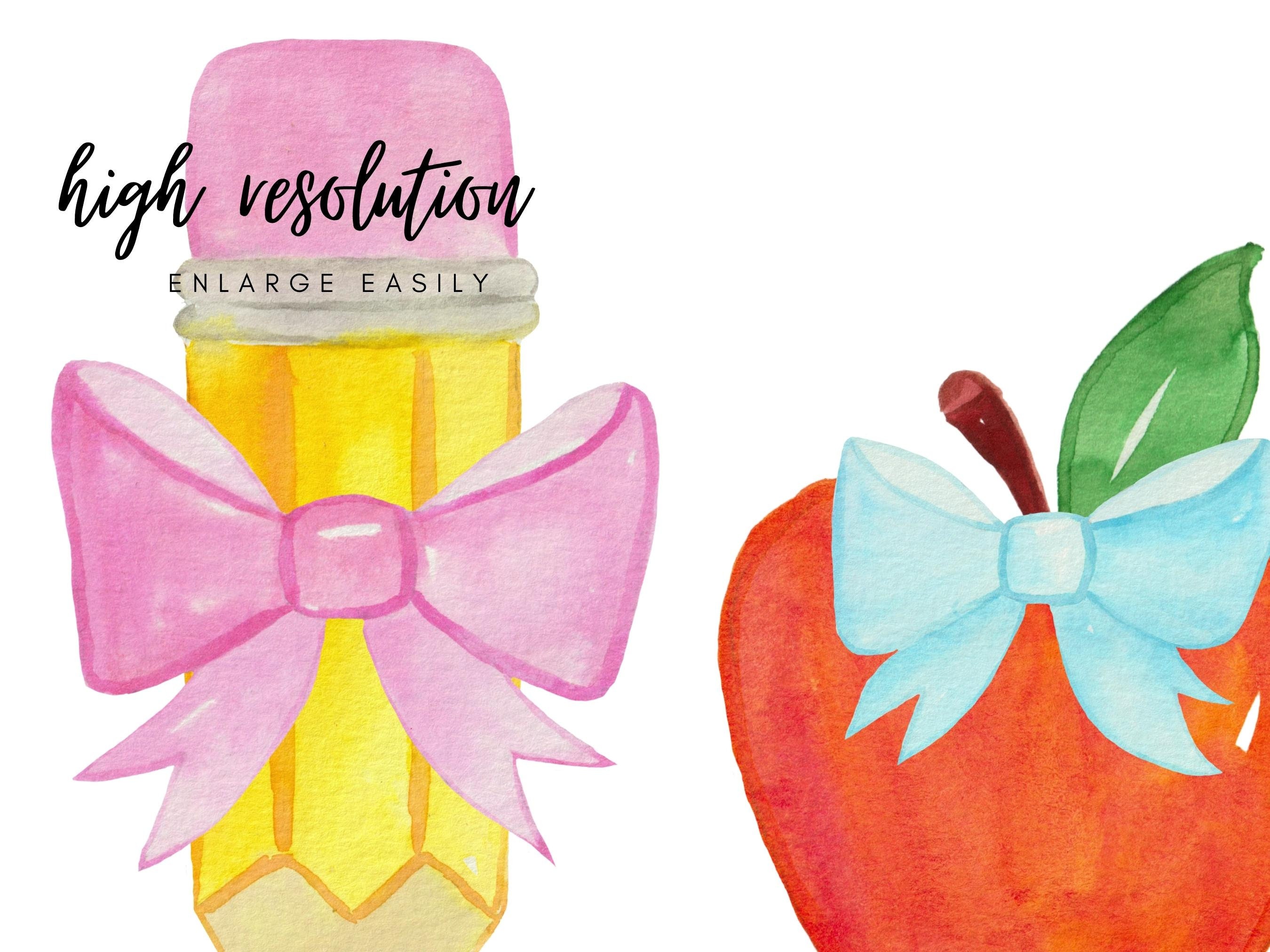 Watercolor School Pencils & Apples Clip Art Digital Download ...