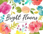 Bright Flowers Watercolor Clip Art Colorful Floral Graphics - Etsy