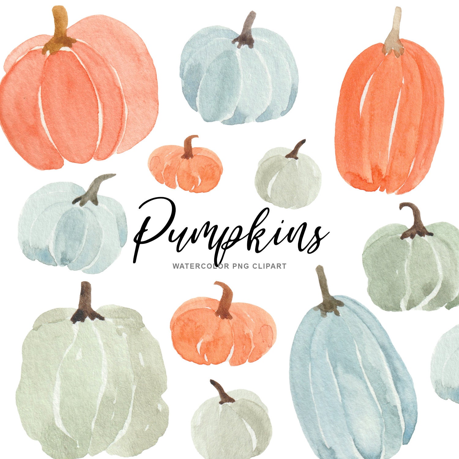 Watercolor Pumpkin Bundle - Downloadable Printable PNG Fall Pumpkins ...