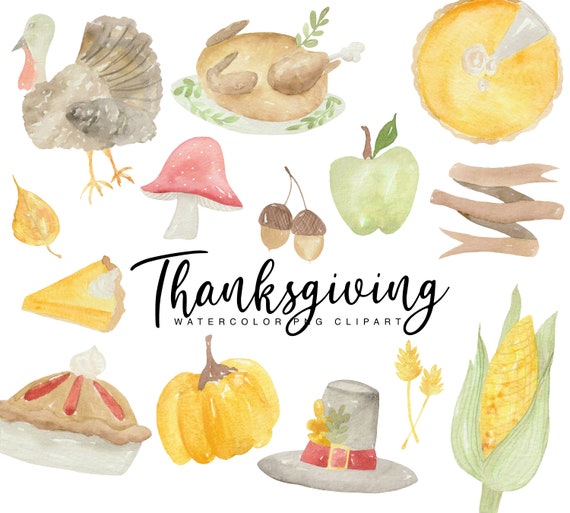 Watercolor Thanksgiving Clipart Transparent Thanksgiving | Etsy