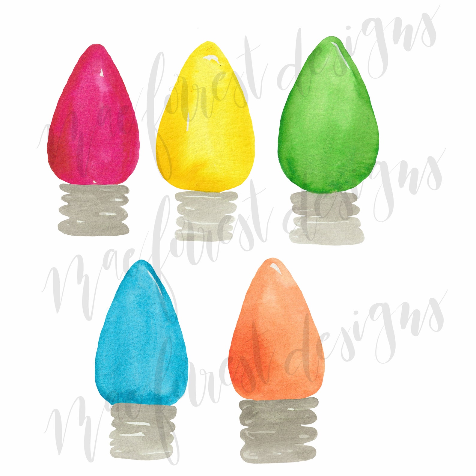 Watercolor Christmas Light Bulb Clipart - Transparent PNG Multi Color ...