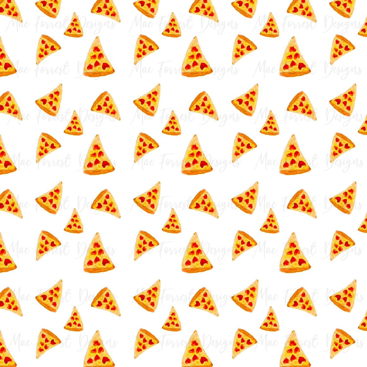 Watercolor Heart Pepperoni Pizza Digital Scrapbook Pattern Paper ...