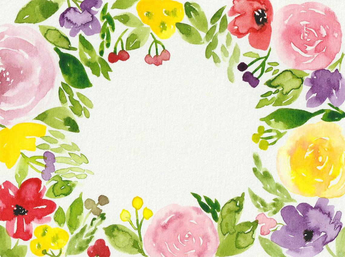 Printable Floral Border Watercolor Art Print - Flower PNG Graphics ...