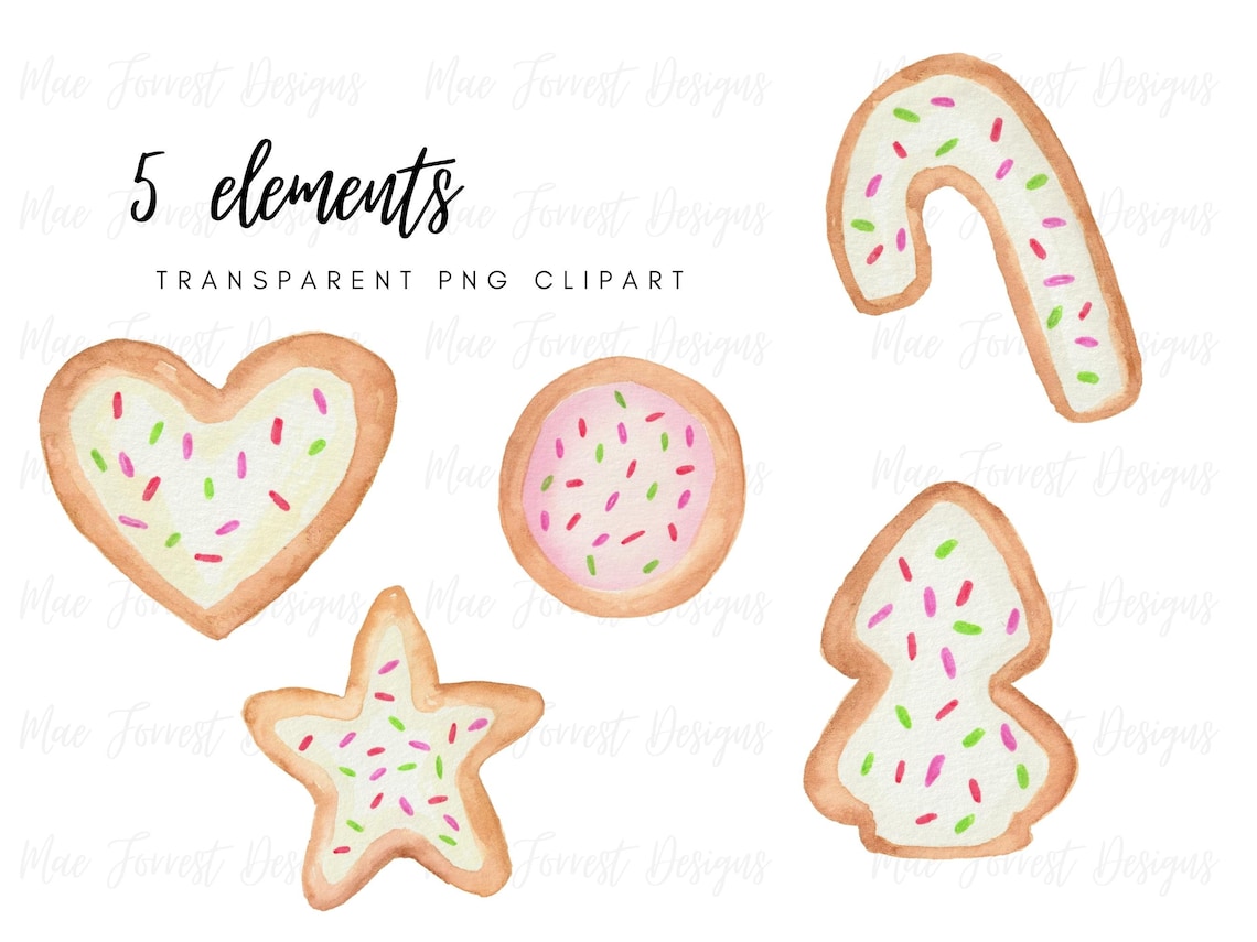 Watercolor Christmas Sugar Cookies Clipart - Sprinkle Cookie Dessert ...