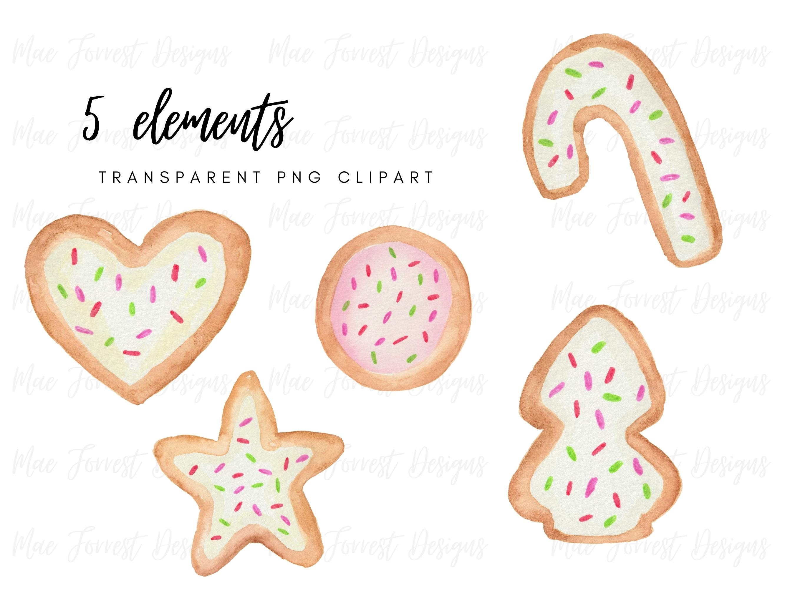 Watercolor Christmas Sugar Cookies Clipart - Sprinkle Cookie Dessert ...