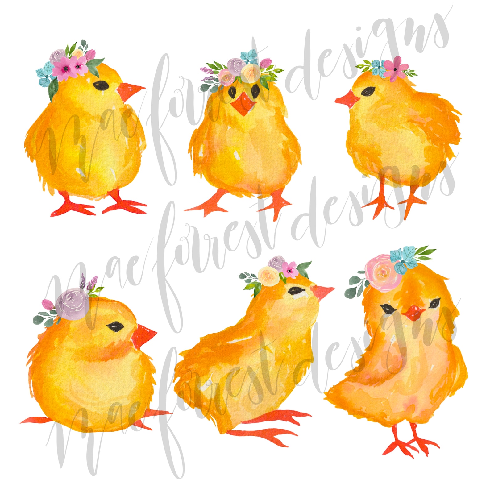 Yellow Flower Crown Easter Chick Clipart - Baby Chick Graphics ...