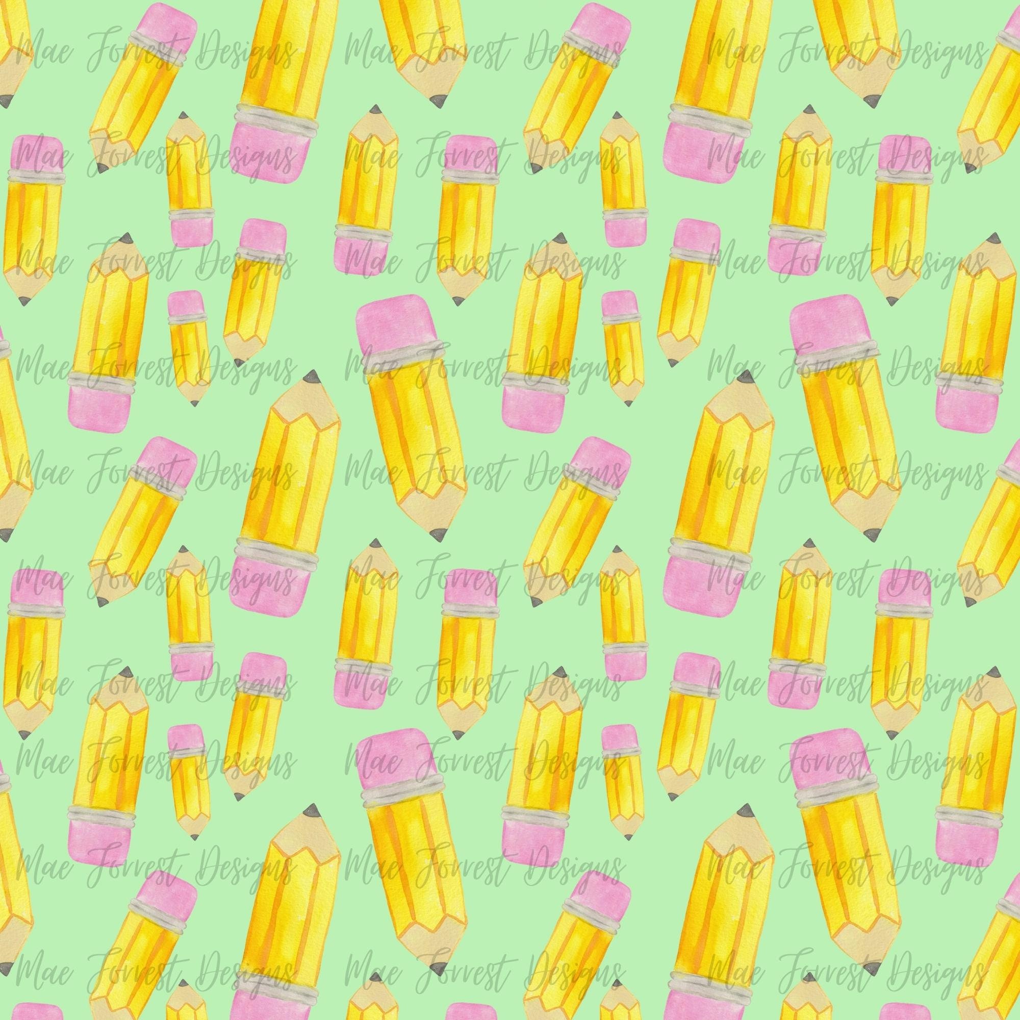 Watercolor Yellow School Pencils Digital Paper - Back to School Pencil ...